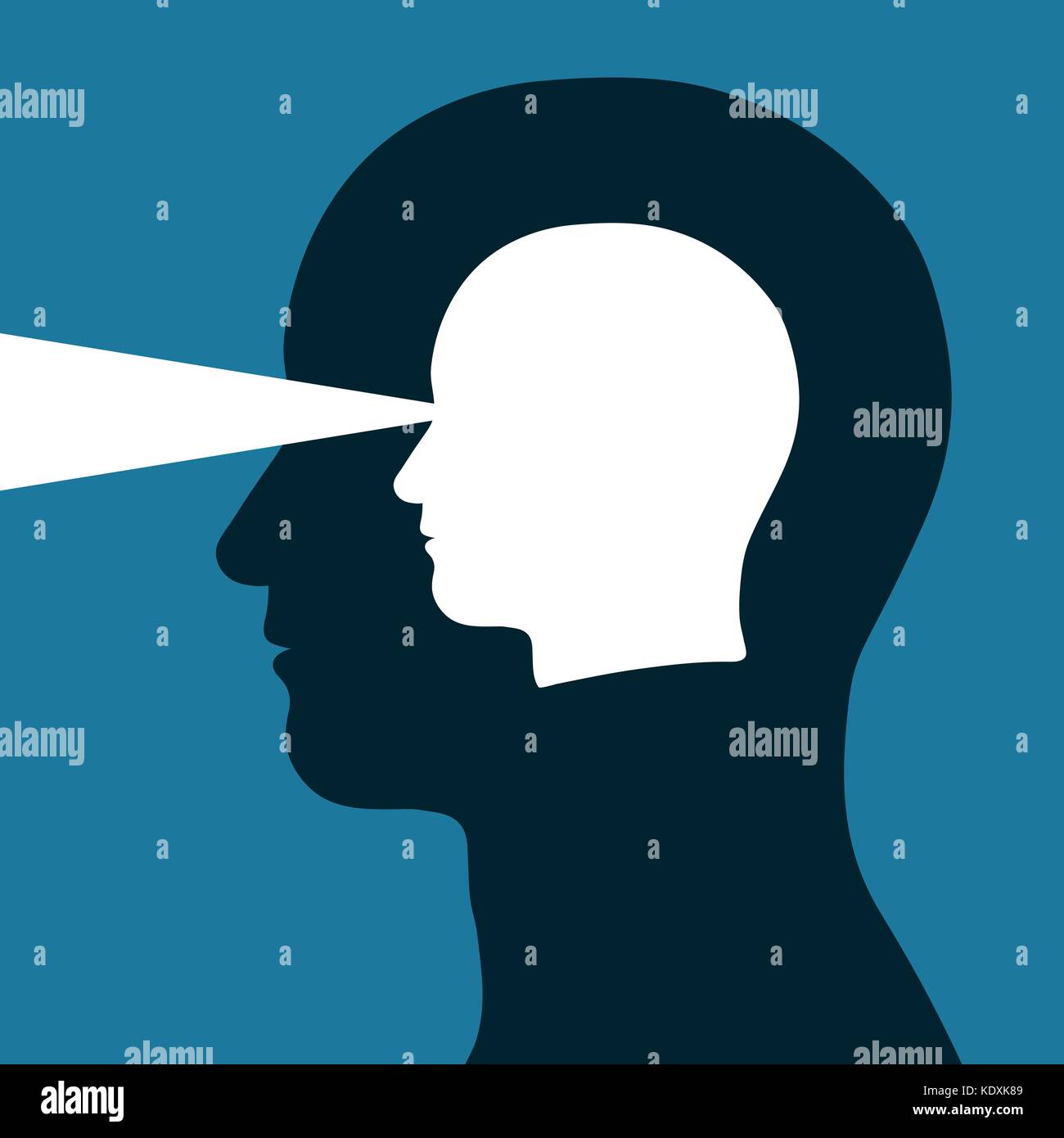 Head within a head emitting a beam of light depicting eyesight, vision ...