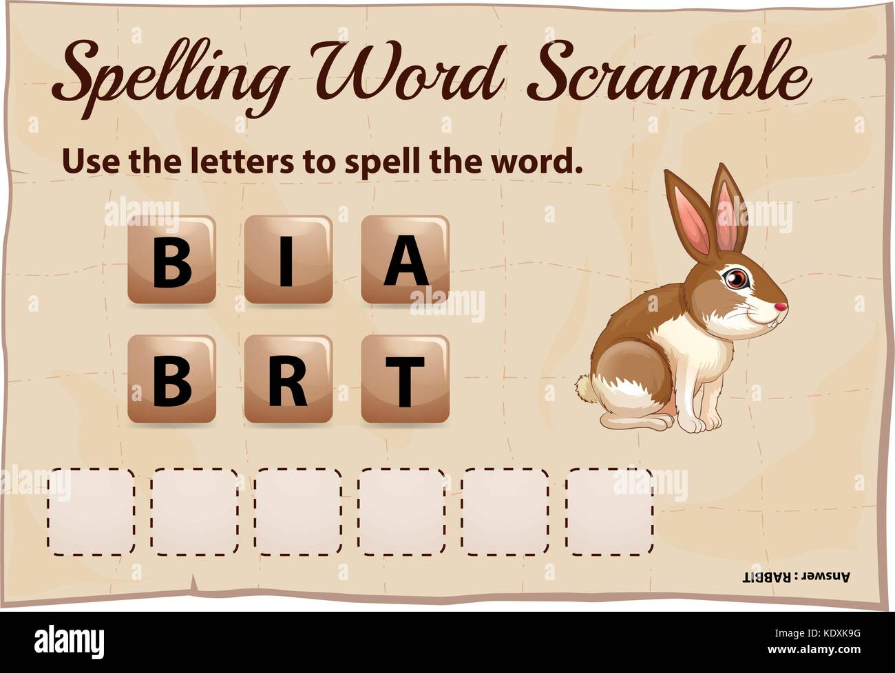 Spelling word scramble game template with word rabbit illustration ...