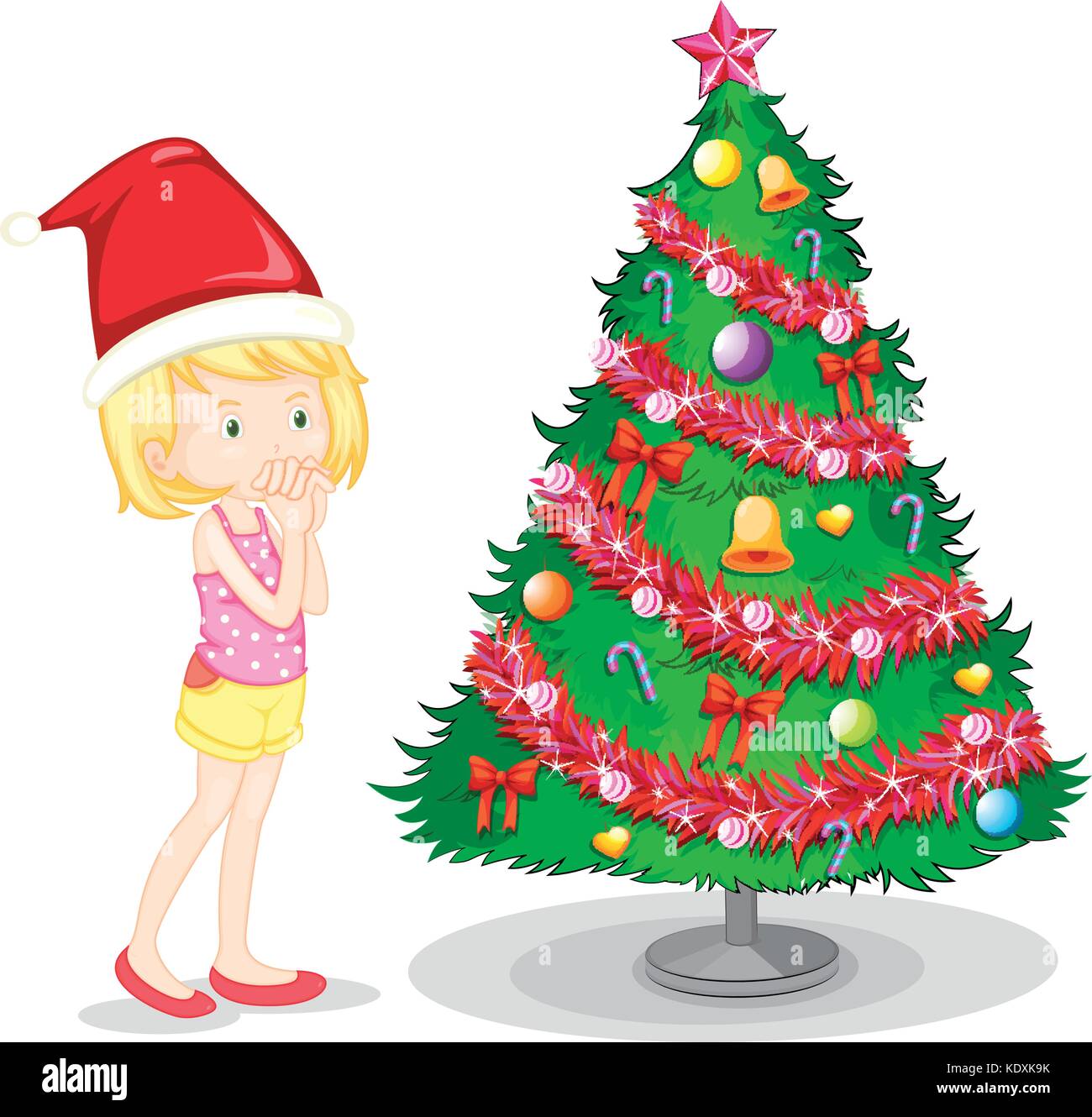 Girl and christmas tree illustration Stock Vector Image & Art - Alamy