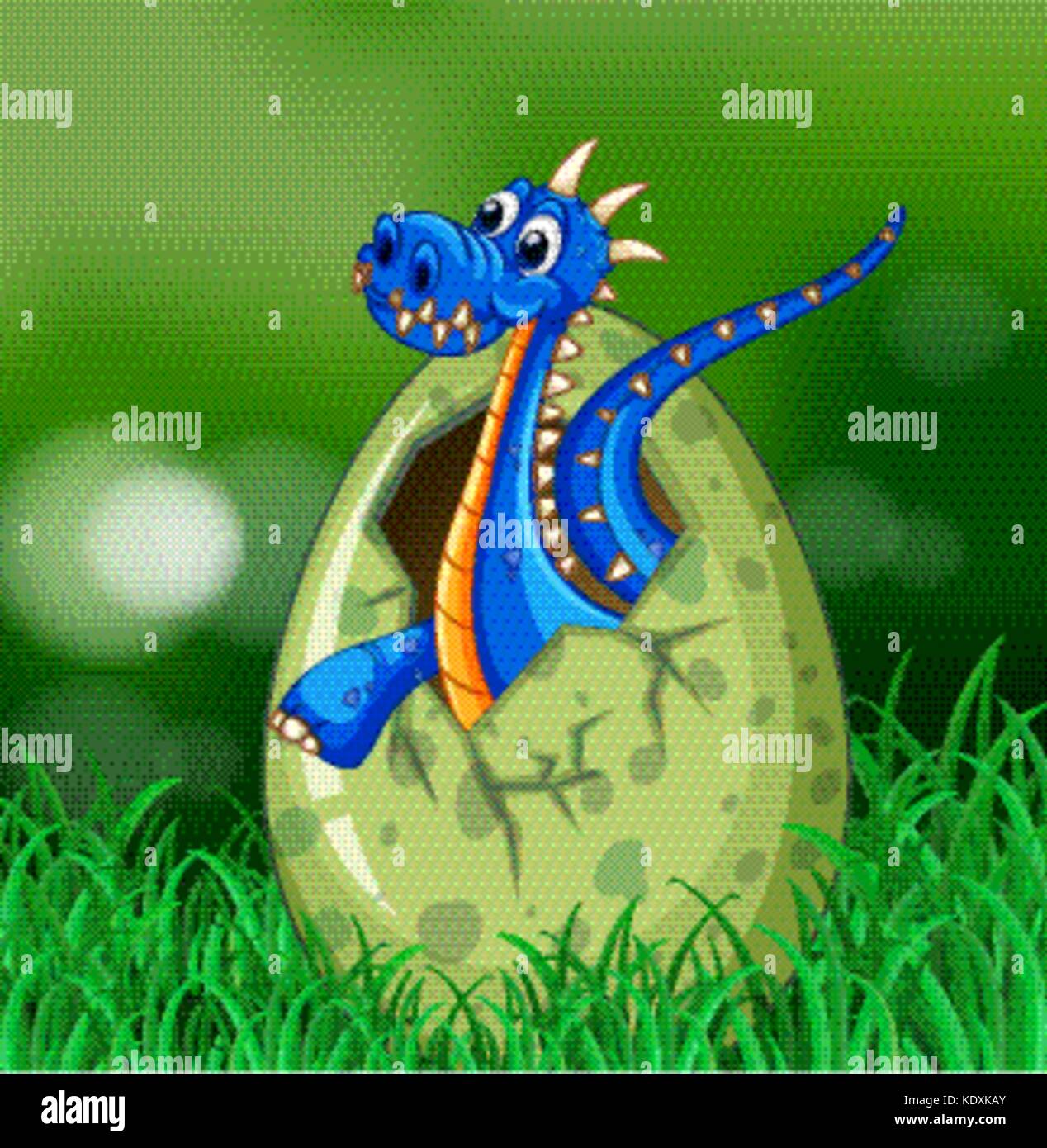 Blue dragon hatching egg on grass illustration Stock Vector Image & Art ...