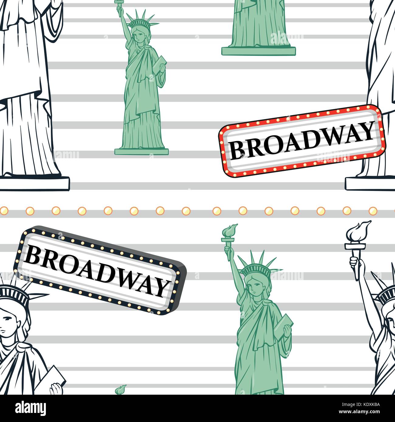 Seamless background with statue of liberty and broadway sign ...