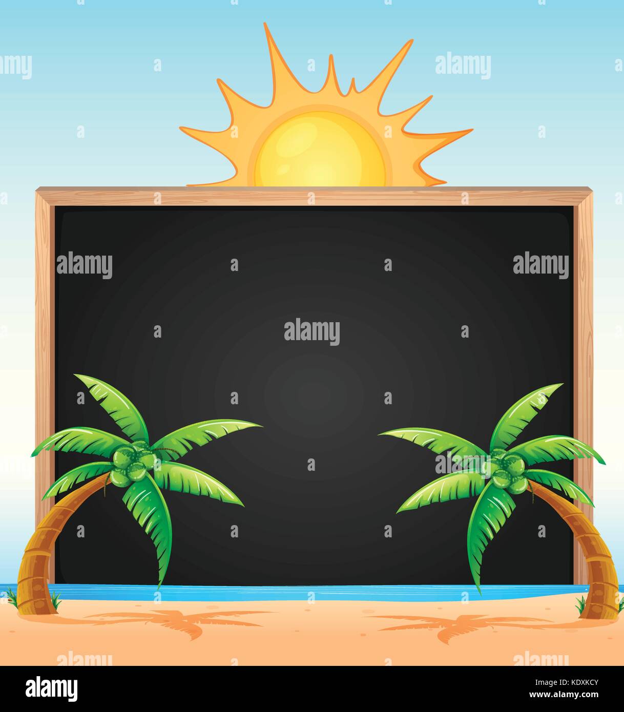 Frame design with coconut trees on beach illustration Stock Vector ...