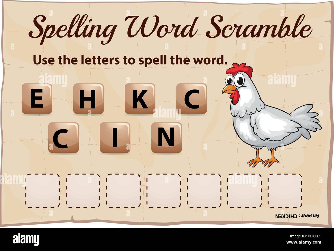 Spelling word scramble game with word chicken illustration Stock Vector ...