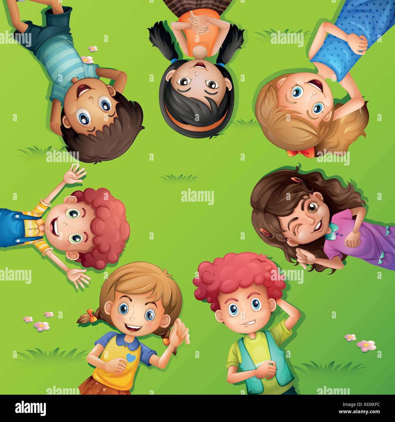 Children lying in grass Stock Vector Images - Alamy