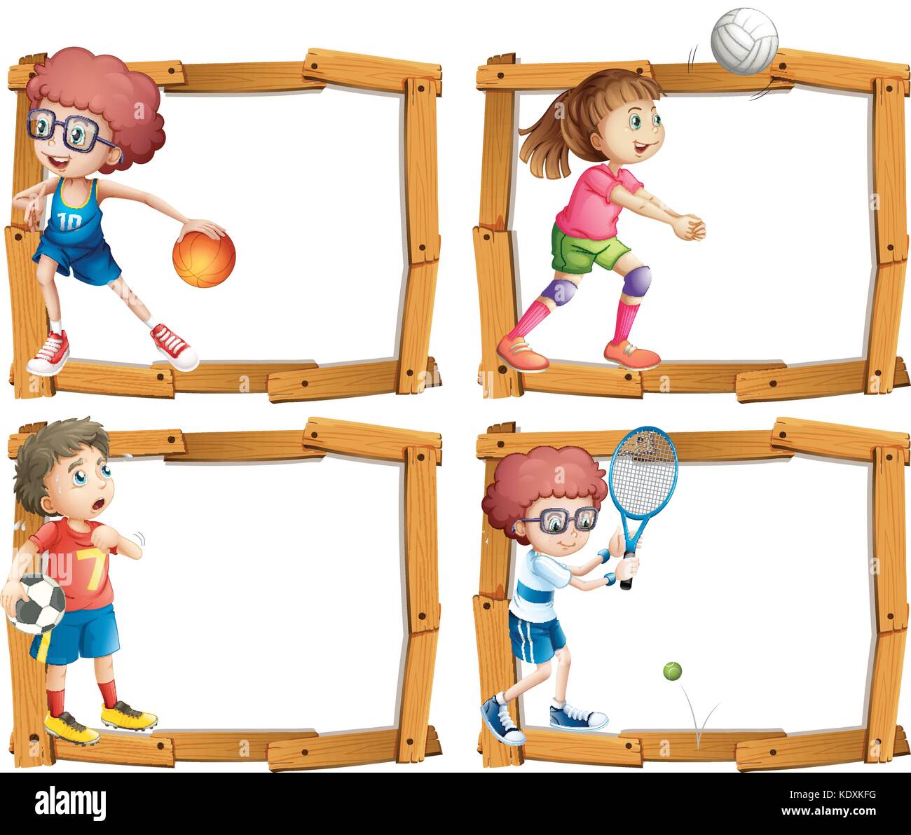 Frame template with kids playing sports illustration Stock Vector Image ...