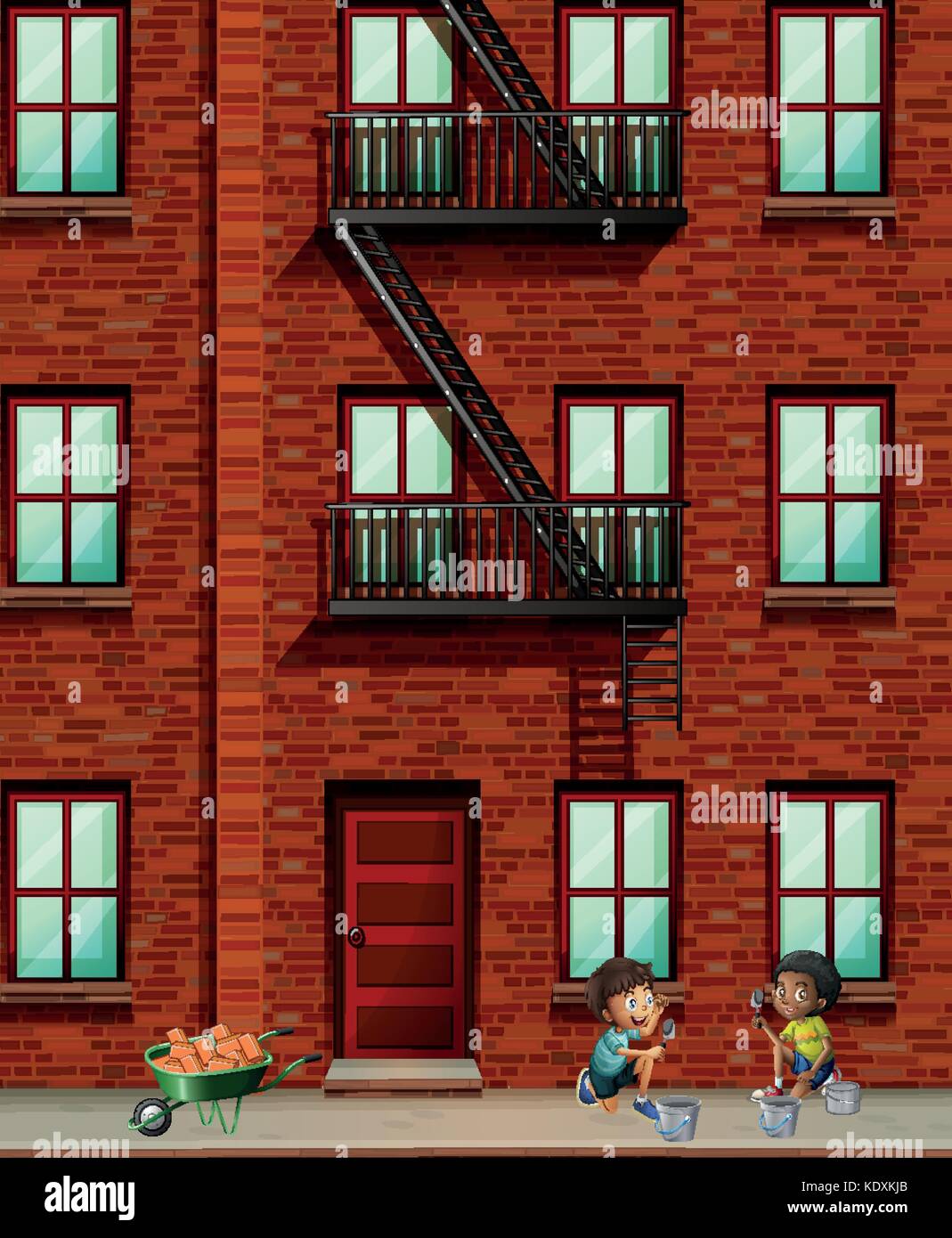 Brick Apartment Building Illustration