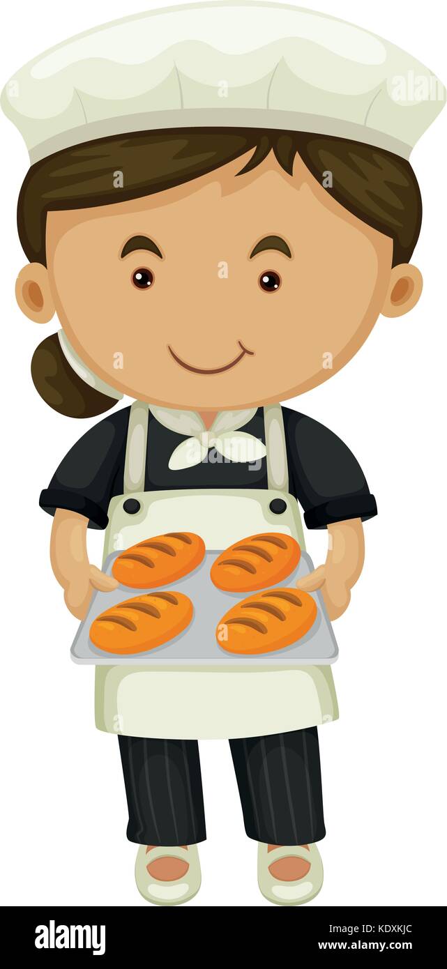 Female baker holding tray of bread illustration Stock Vector Image ...