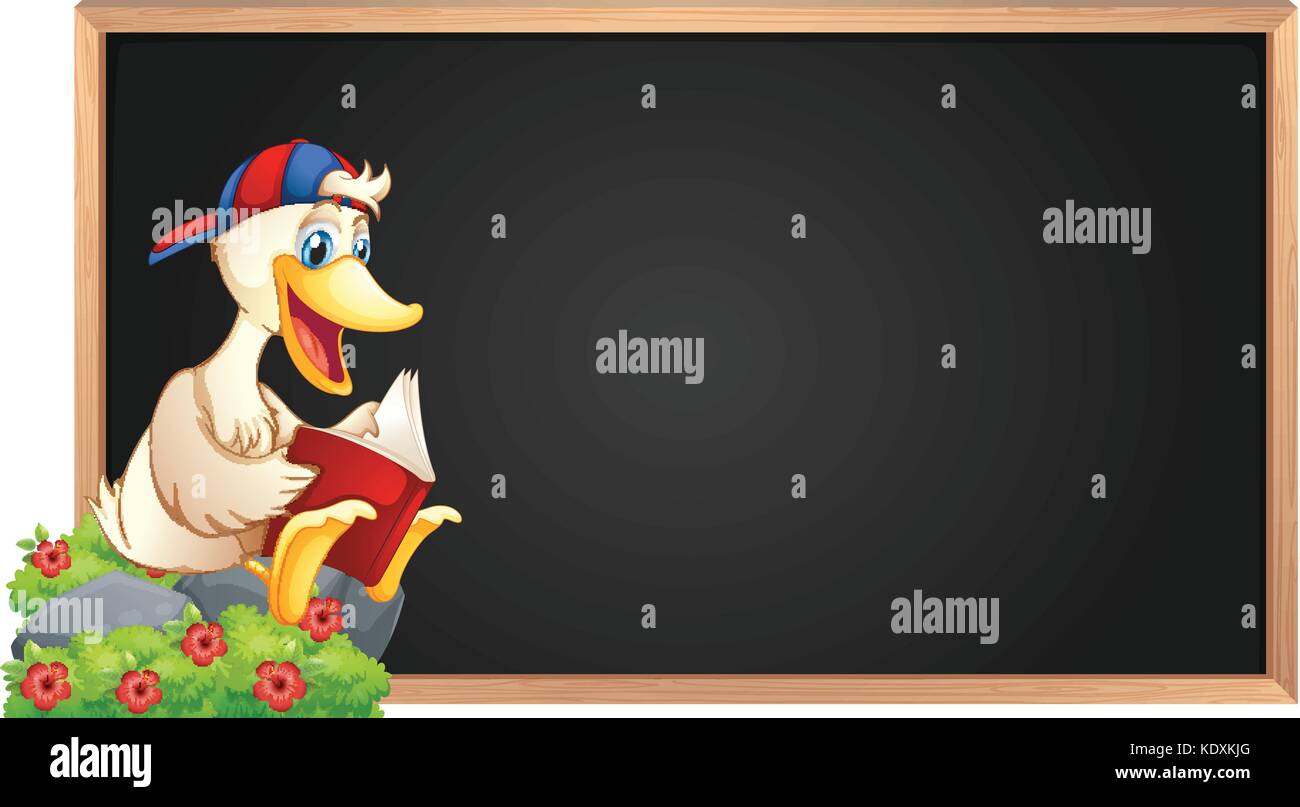 Frame template with duck reading book illustration Stock Vector Image ...