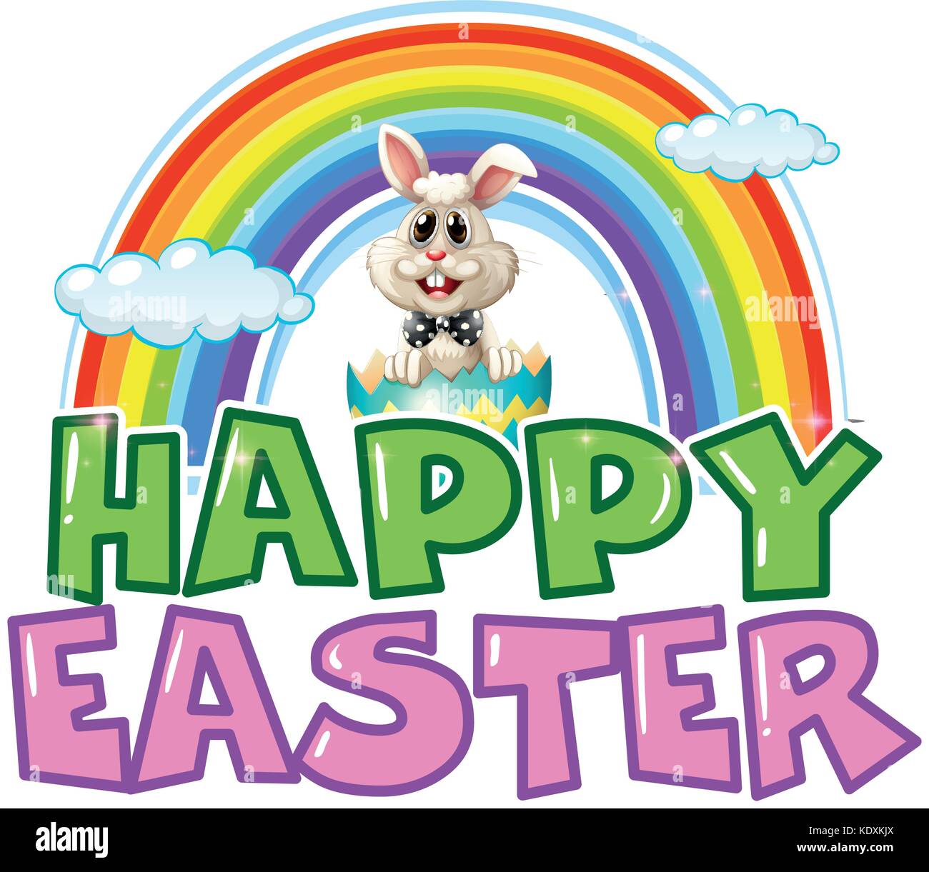 Happy Easter poster with bunny and rainbow illustration Stock Vector ...