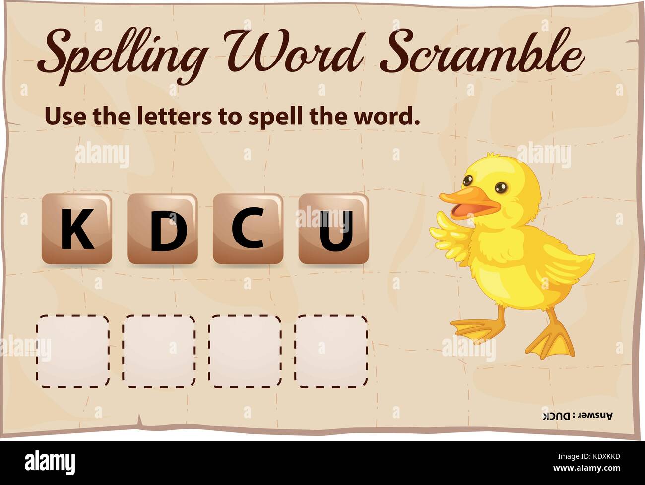 Spelling word scramble template for word duck illustration Stock Vector ...