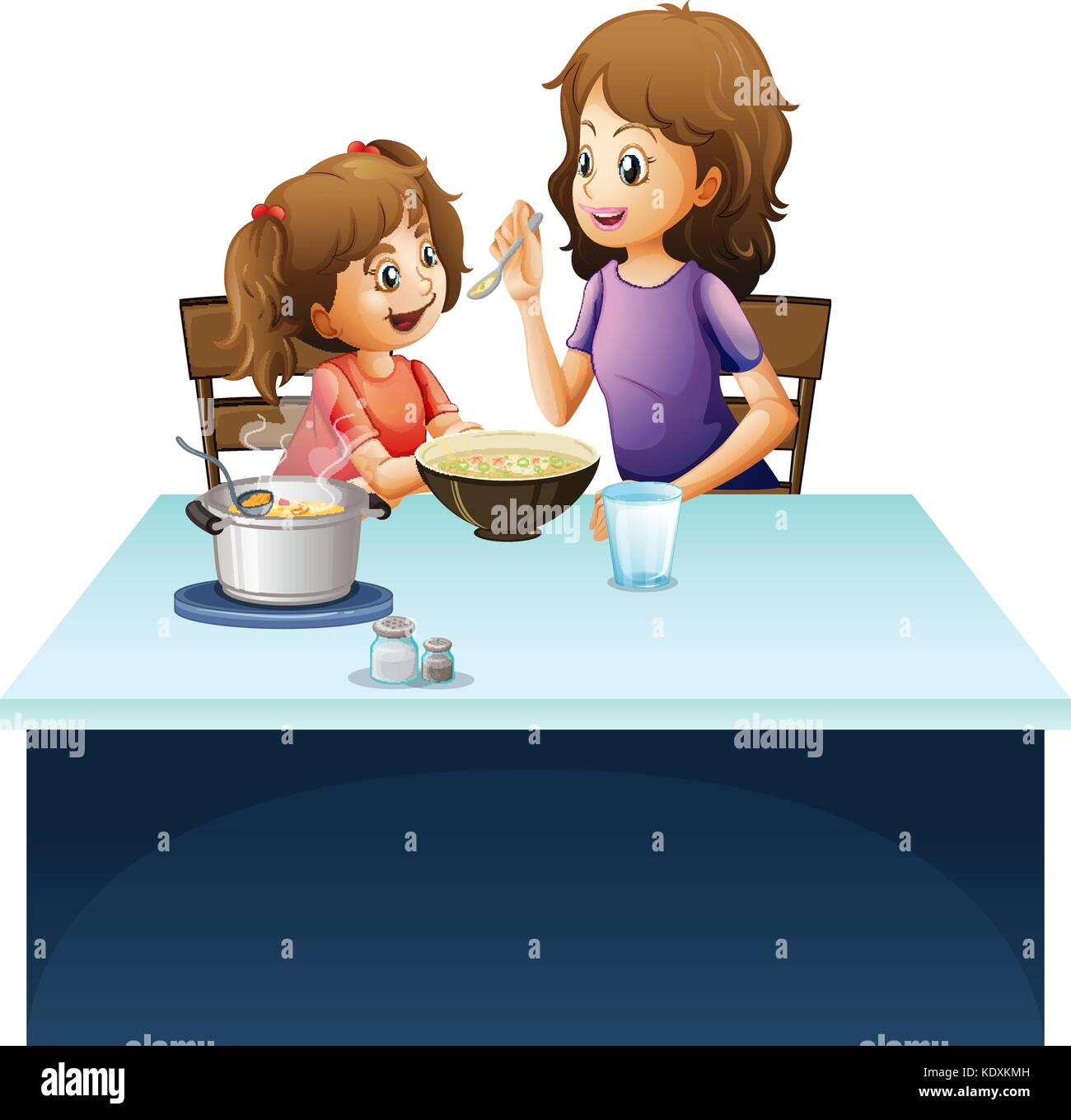 Mother feeding little kid on the table illustration Stock Vector Image ...