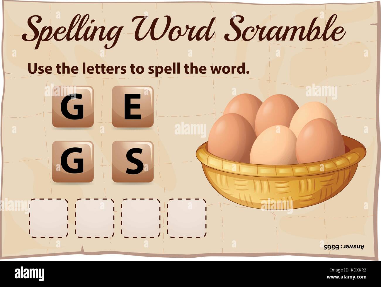Spelling word scramble game template with word eggs illustration Stock ...