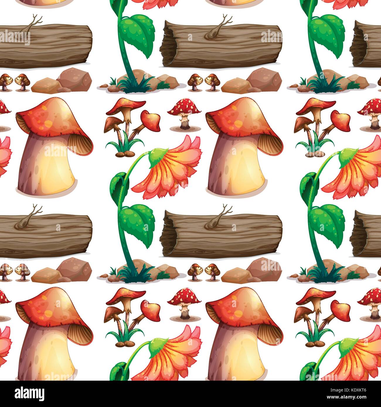 Seamless background with mushroom and logs illustration Stock Vector ...