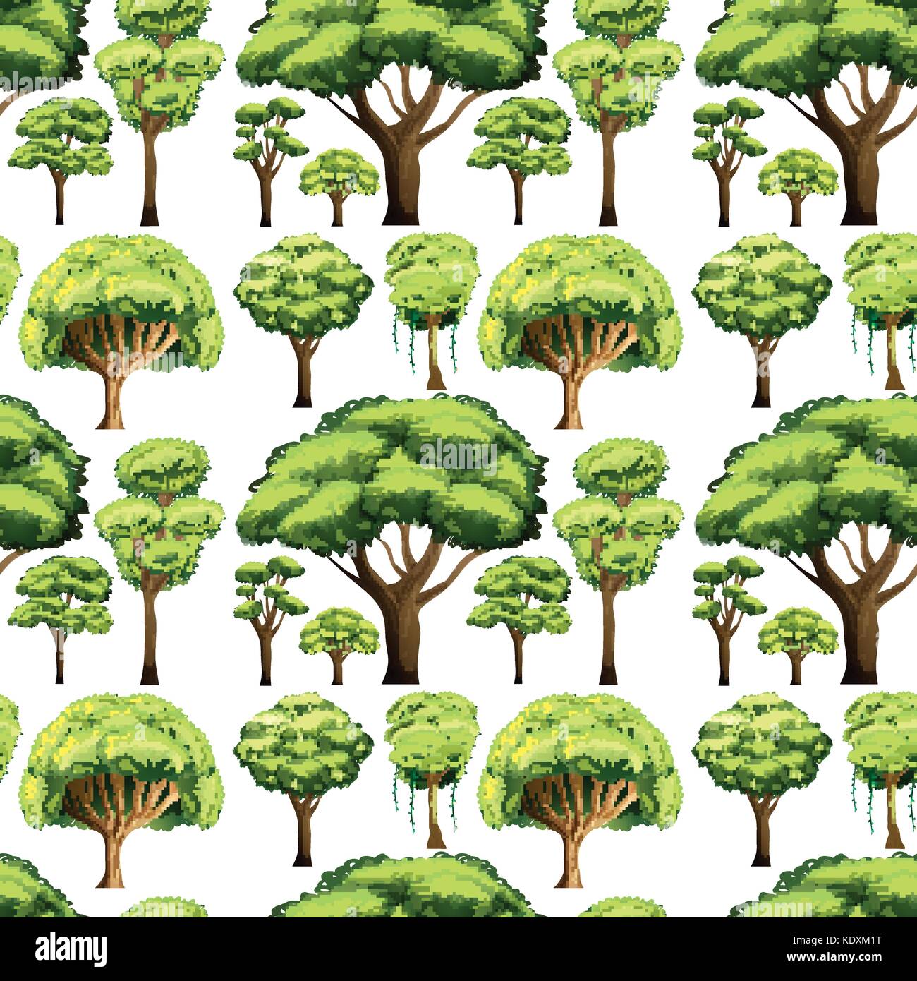 Seamless background design with different types of trees illustration ...