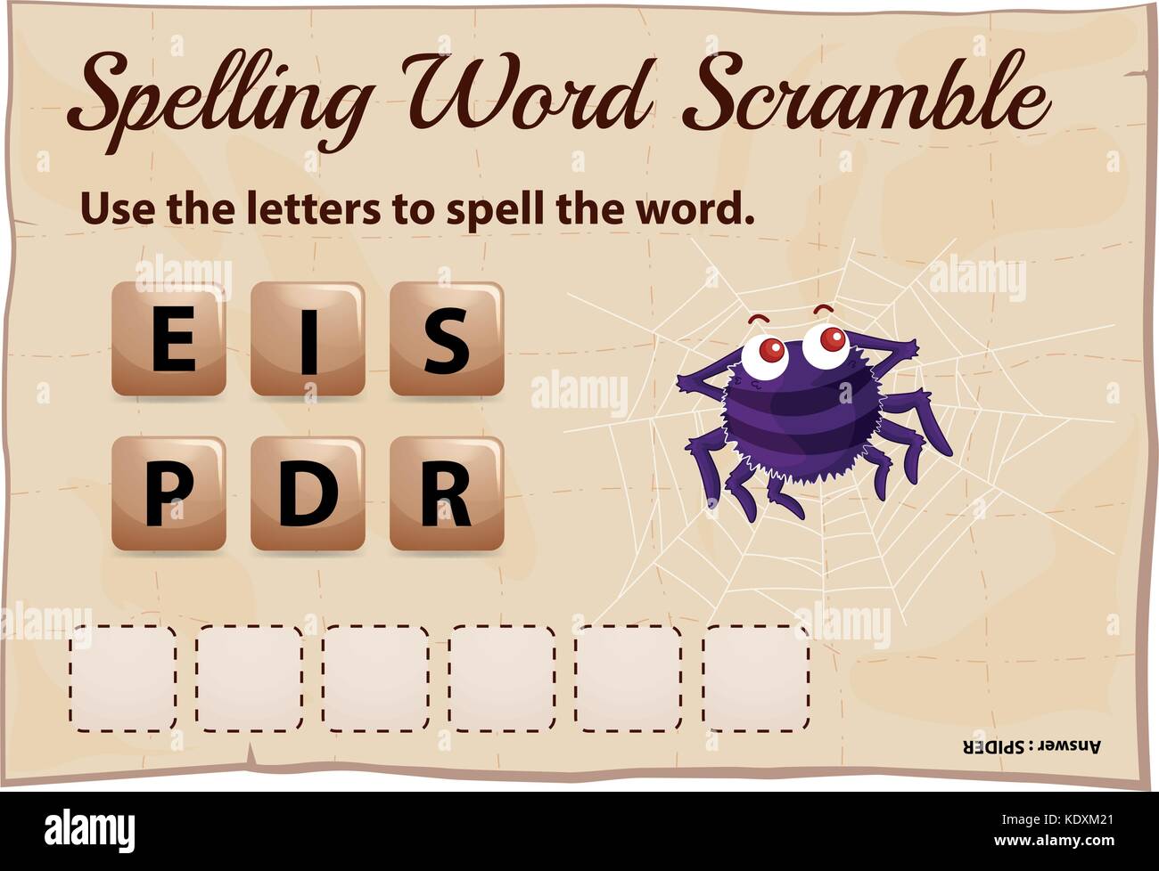 Spelling scramble game template for spider illustration Stock Vector ...