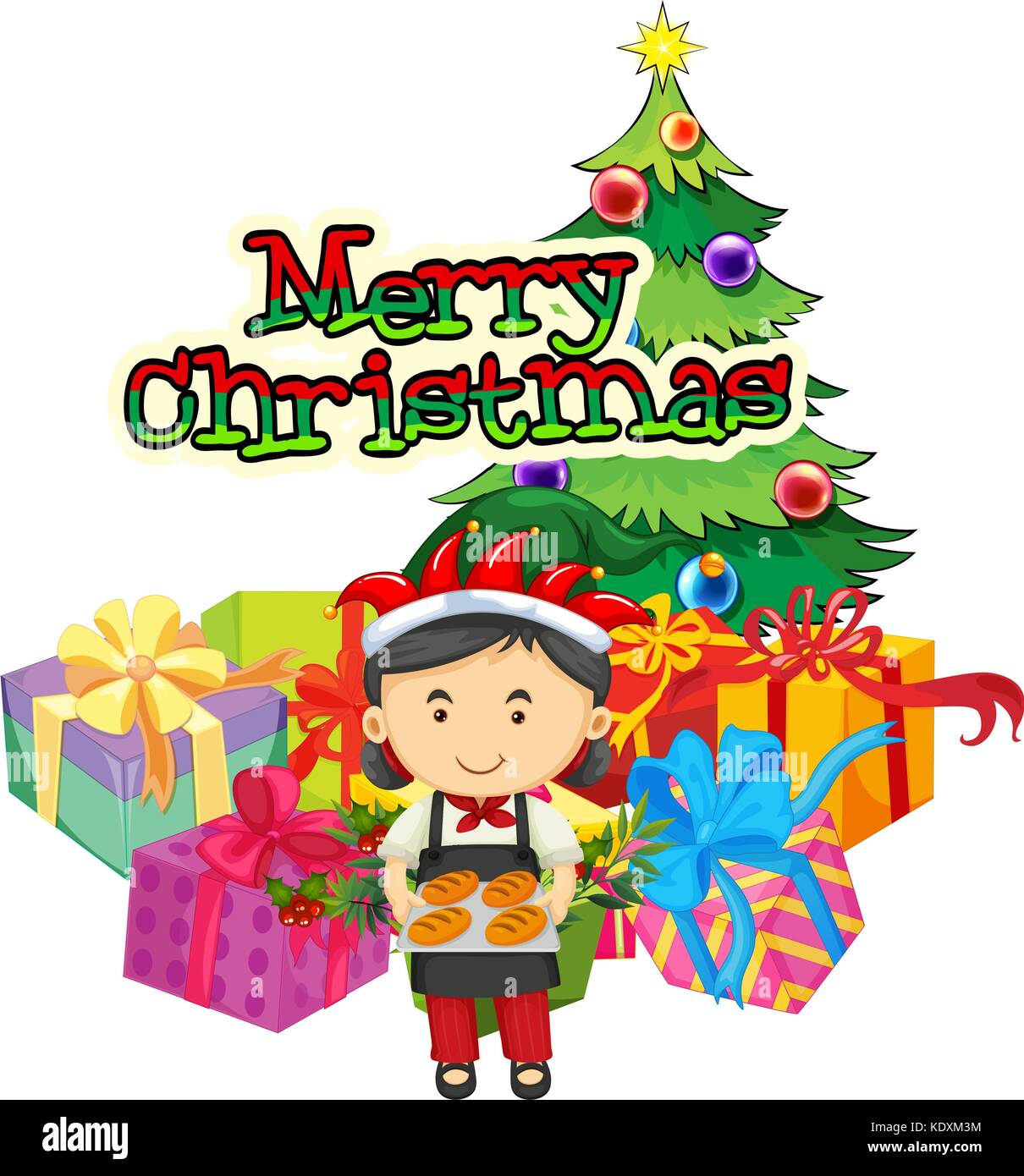 Christmas card template with baker and presents illustration Stock ...