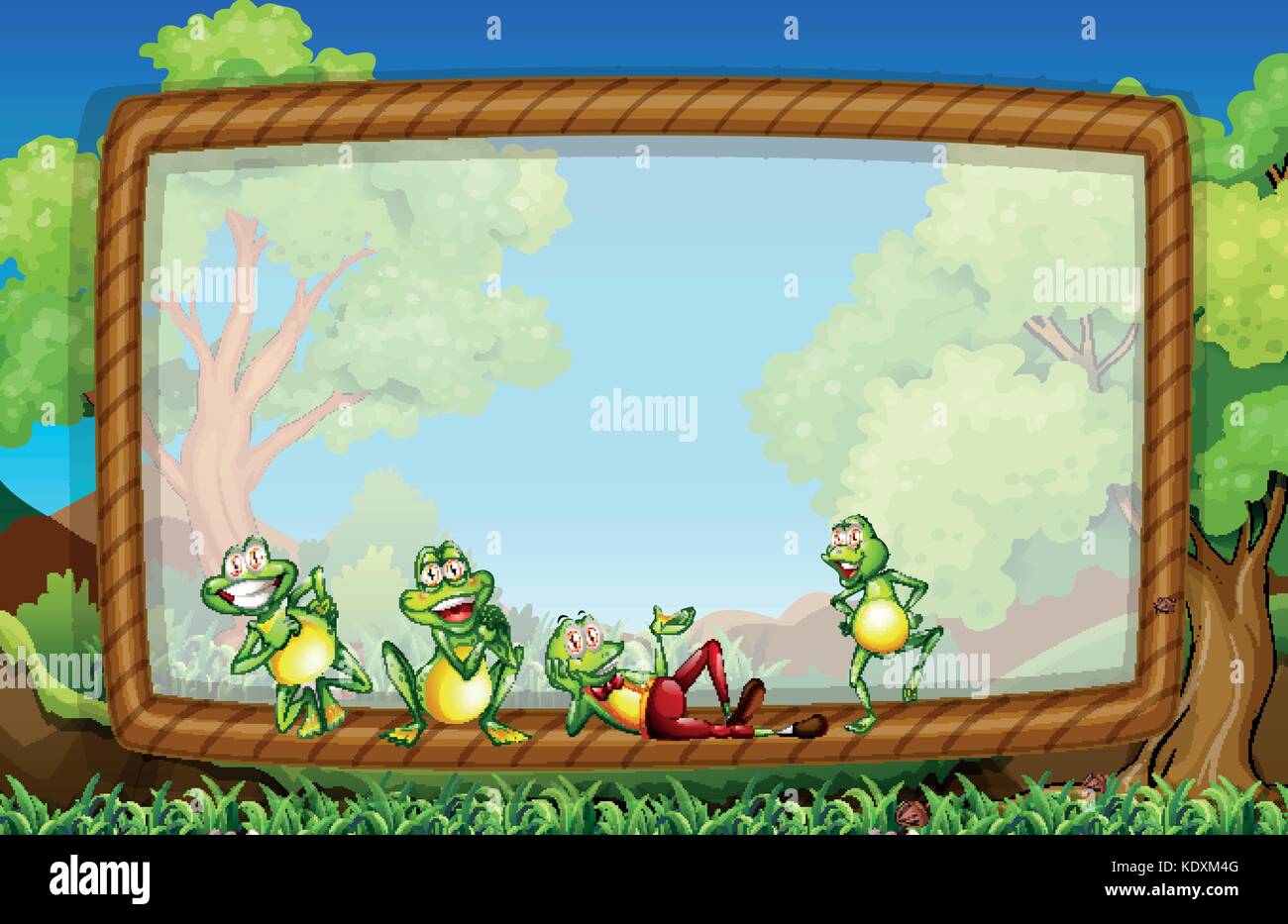 Frame template with frogs in the garden illustration Stock Vector Image ...