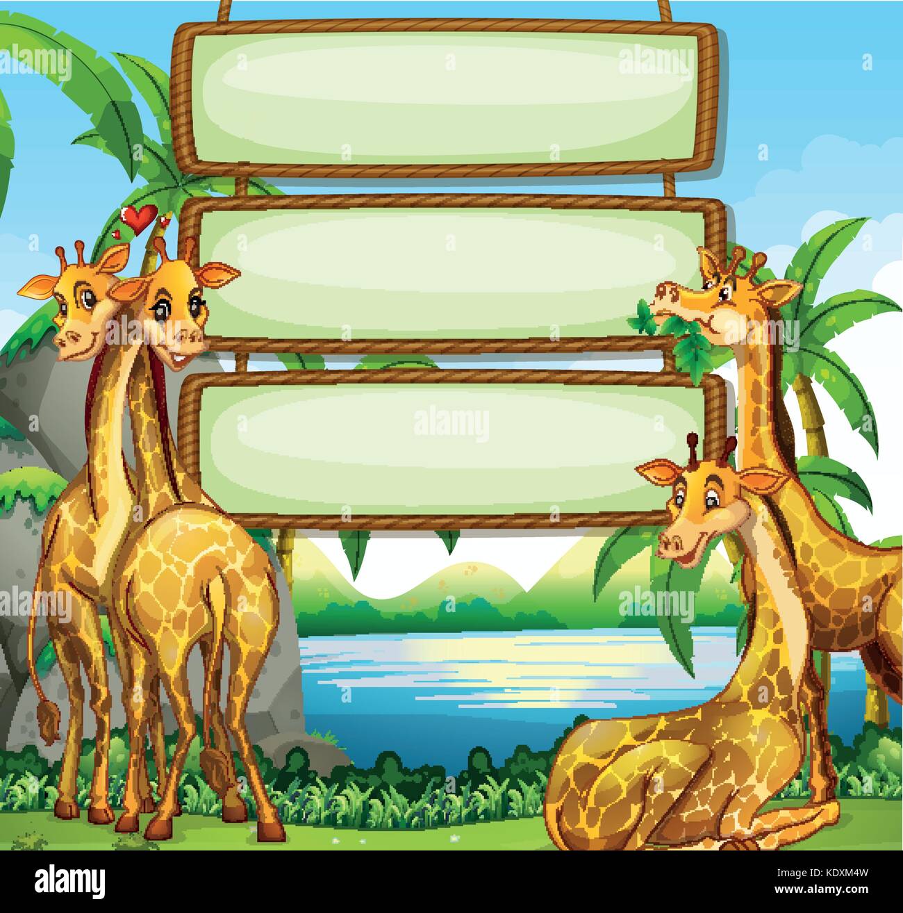 Sign template with giraffe in the fiel illustration Stock Vector Image ...