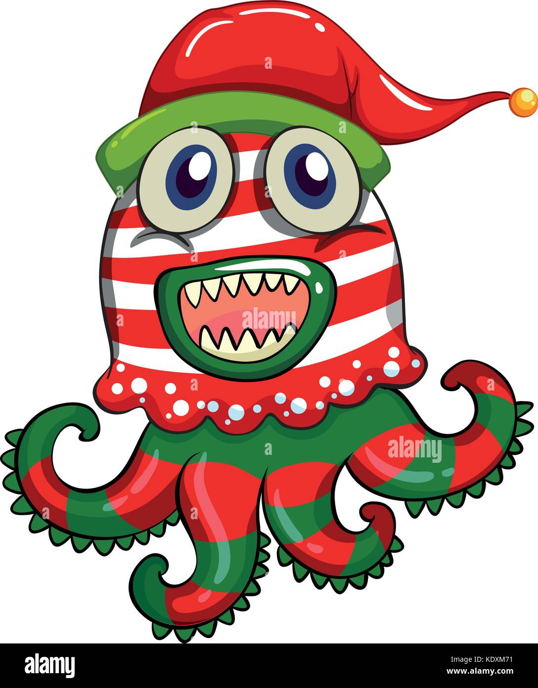 Christmas theme with monster in christmas hat illustration Stock Vector ...
