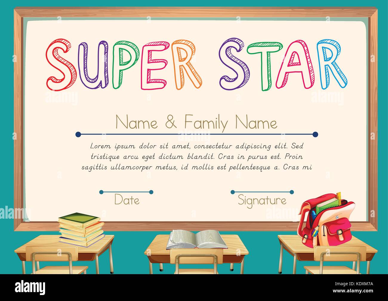 Certificate template for super star with classroom background ...
