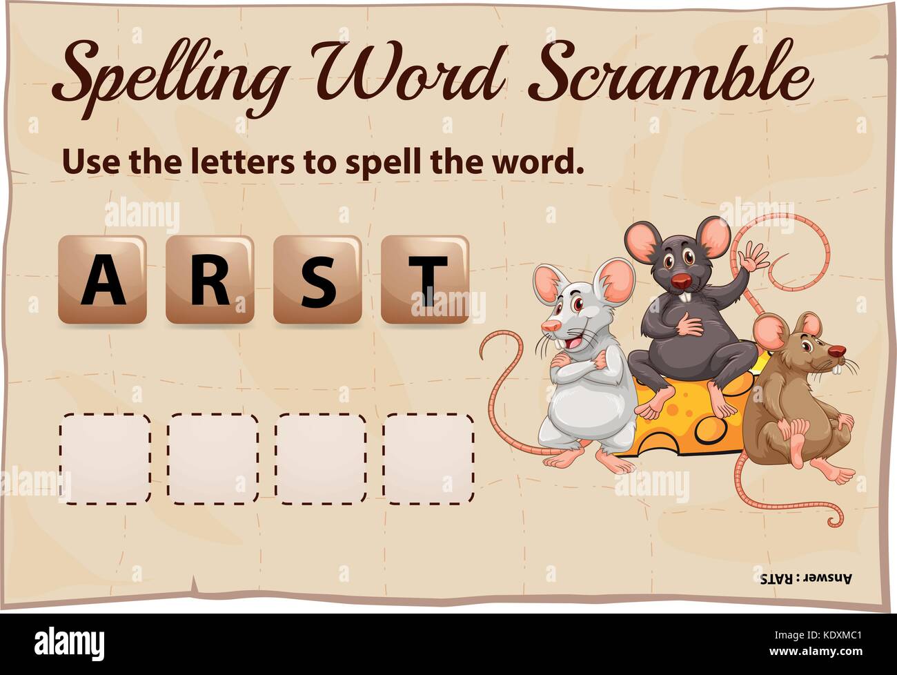 Spelling word scramble template for word rats illustration Stock Vector ...