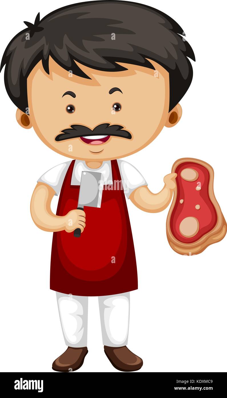 Butcher holding knife and meat illustration Stock Vector Image & Art ...