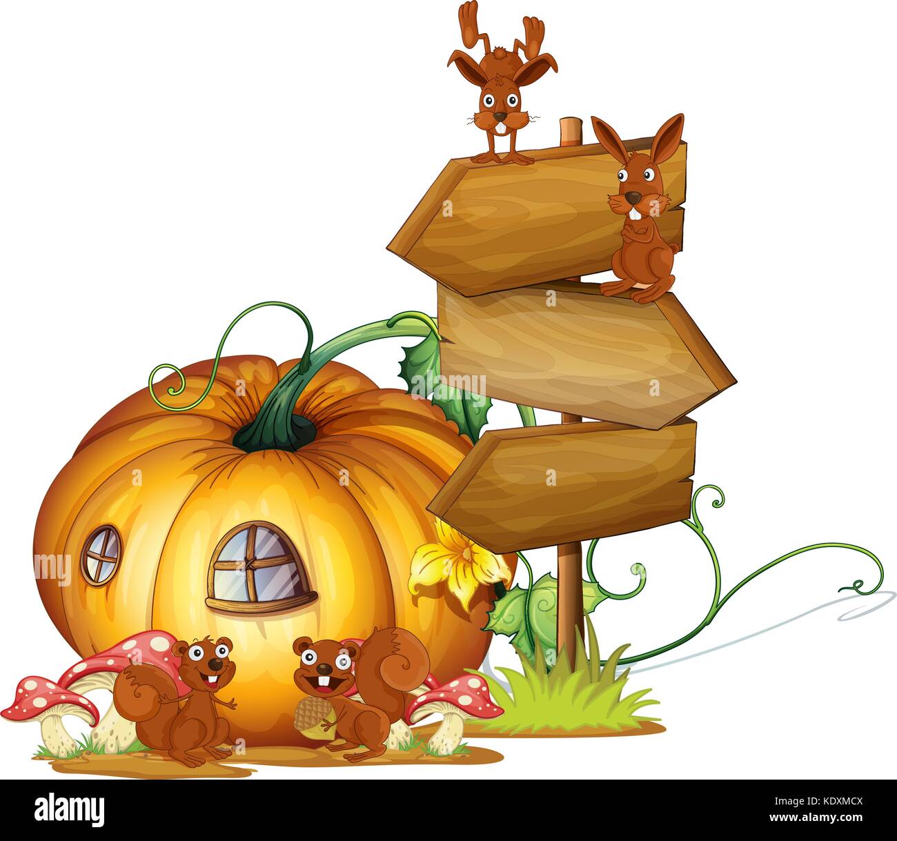 Rabbits and squirrels by the wooden signs illustration Stock Vector ...