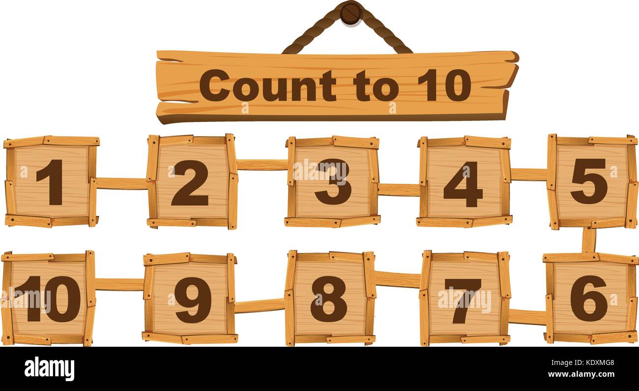 Counting number one to ten on wooden boards illustration Stock Vector ...