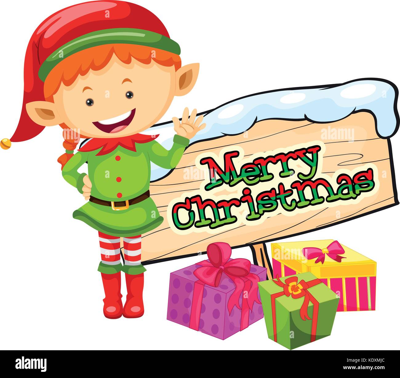 Christmas theme with elf and christmas sign illustration Stock Vector ...