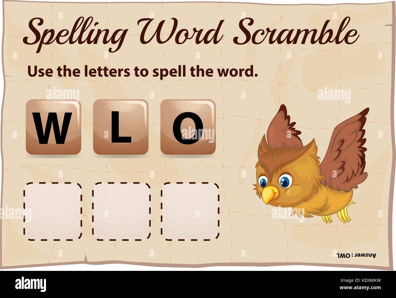 Spelling word scramble game with word owl illustration Stock Vector ...