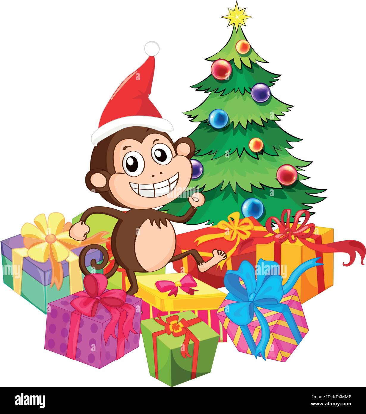 Christmas theme with monkey and presents illustration Stock Vector ...