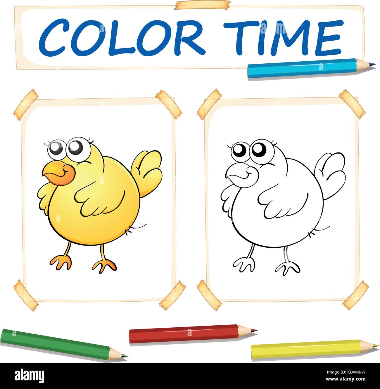 Coloring paper template with yellow chick illustration Stock Vector ...