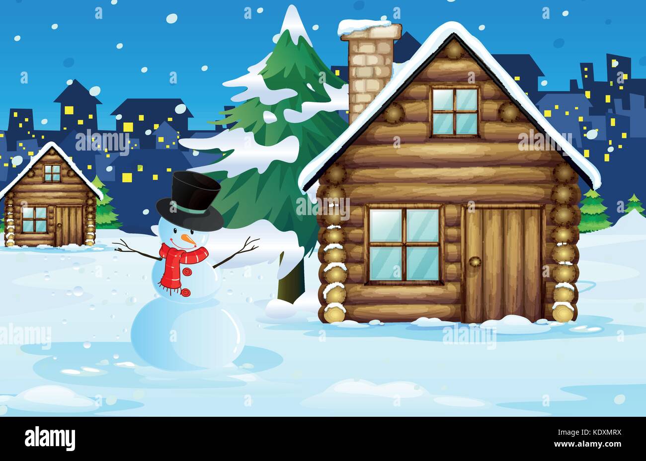 Winter cabin scene snow Stock Vector Images - Alamy