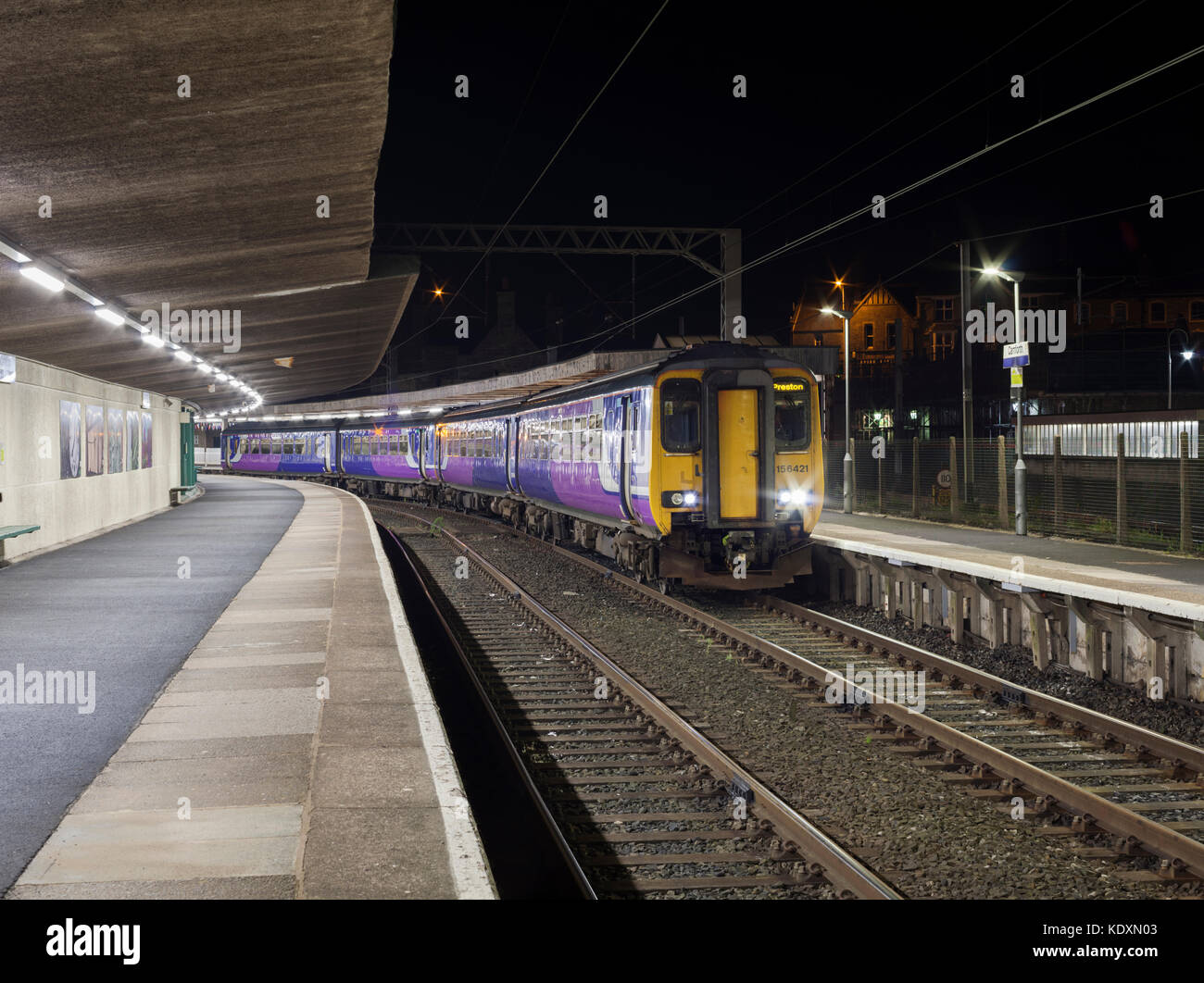 2 Arriva Northern Rail class 156 sprinter trains at Carnforth station ...