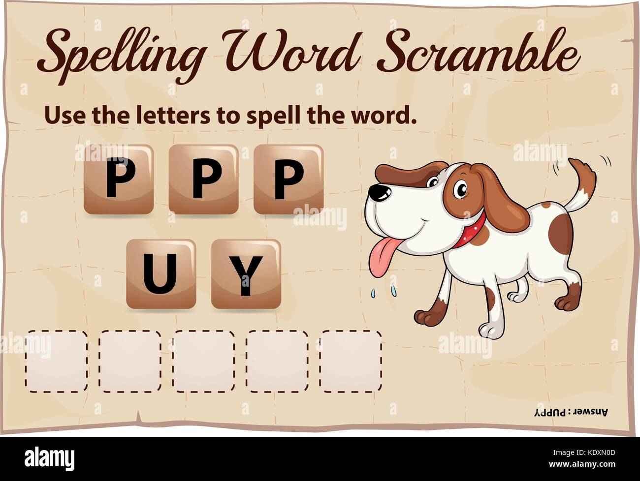 Spelling word game with word puppy illustration Stock Vector Image ...