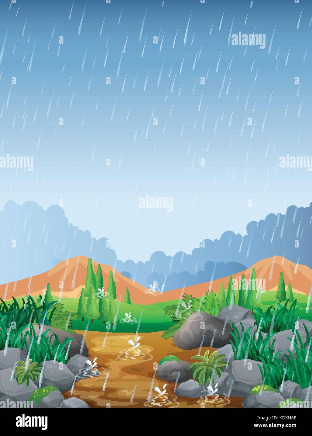 Scene with rainfall in the field illustration Stock Vector Image & Art ...