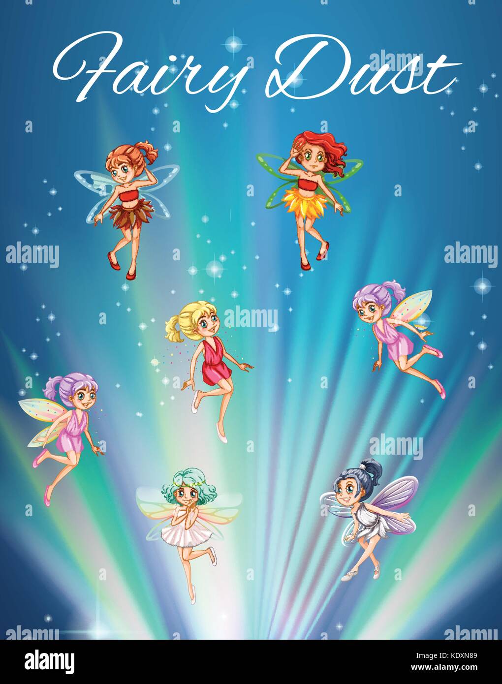 Fairies flying with bright light in background illustration Stock ...