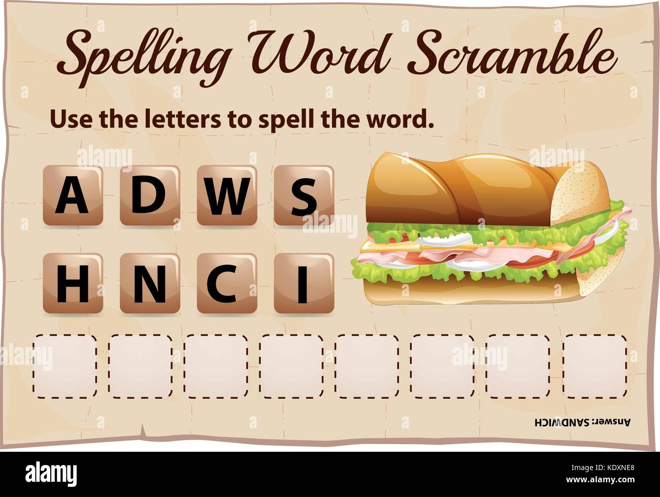 Spelling word scramble game for word sandwich illustration Stock Vector ...