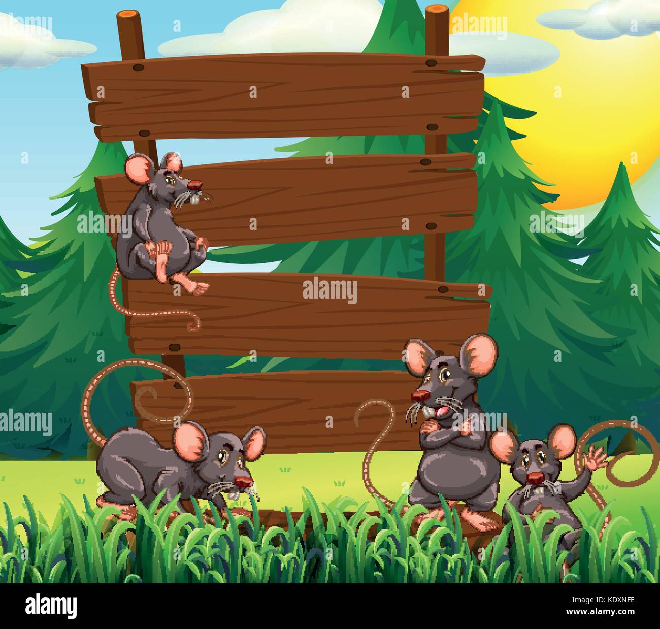 Rats and wooden signs in the garden illustration Stock Vector Image ...