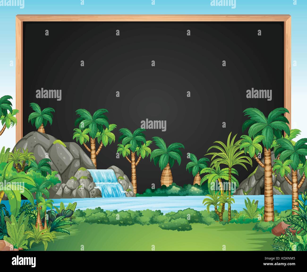 Border template with waterfall scene illustration Stock Vector Image ...