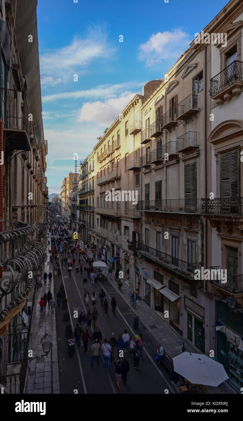 A view of Via Maqueda in Palermo taken from a balcony on the Quattro ...