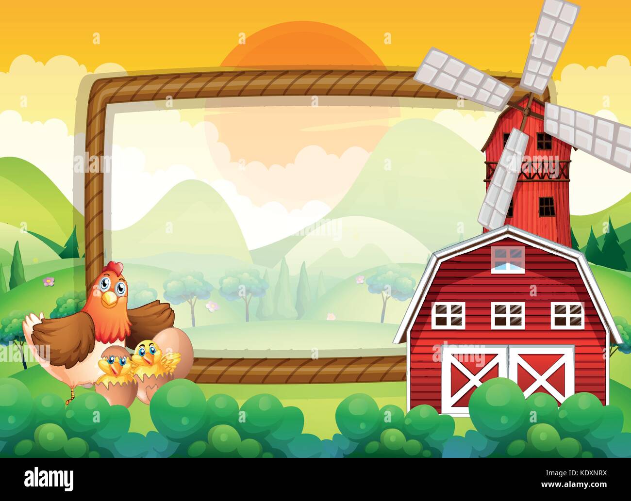 Frame template with chickens in the farm illustration Stock Vector ...