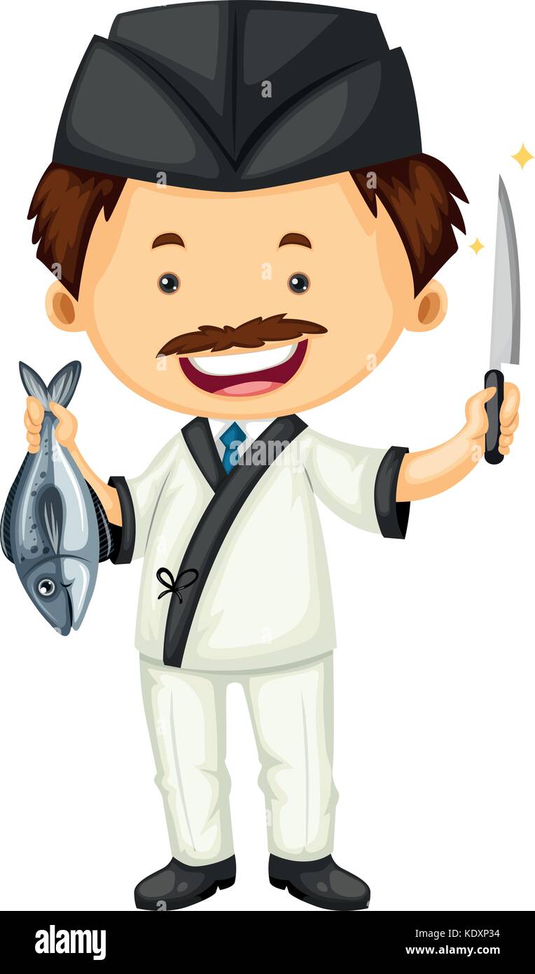 Sushi chef with fish and knife illustration Stock Vector Image & Art ...