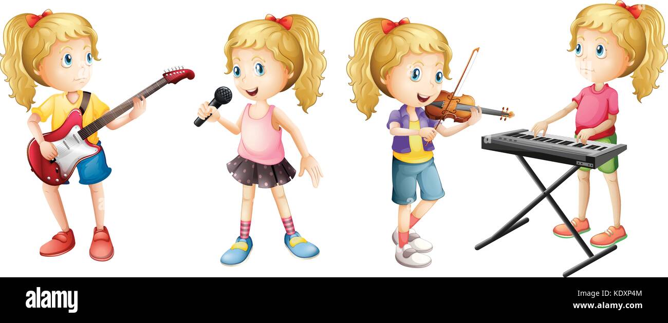 Four girls playing musical instruments illustration Stock Vector Image ...