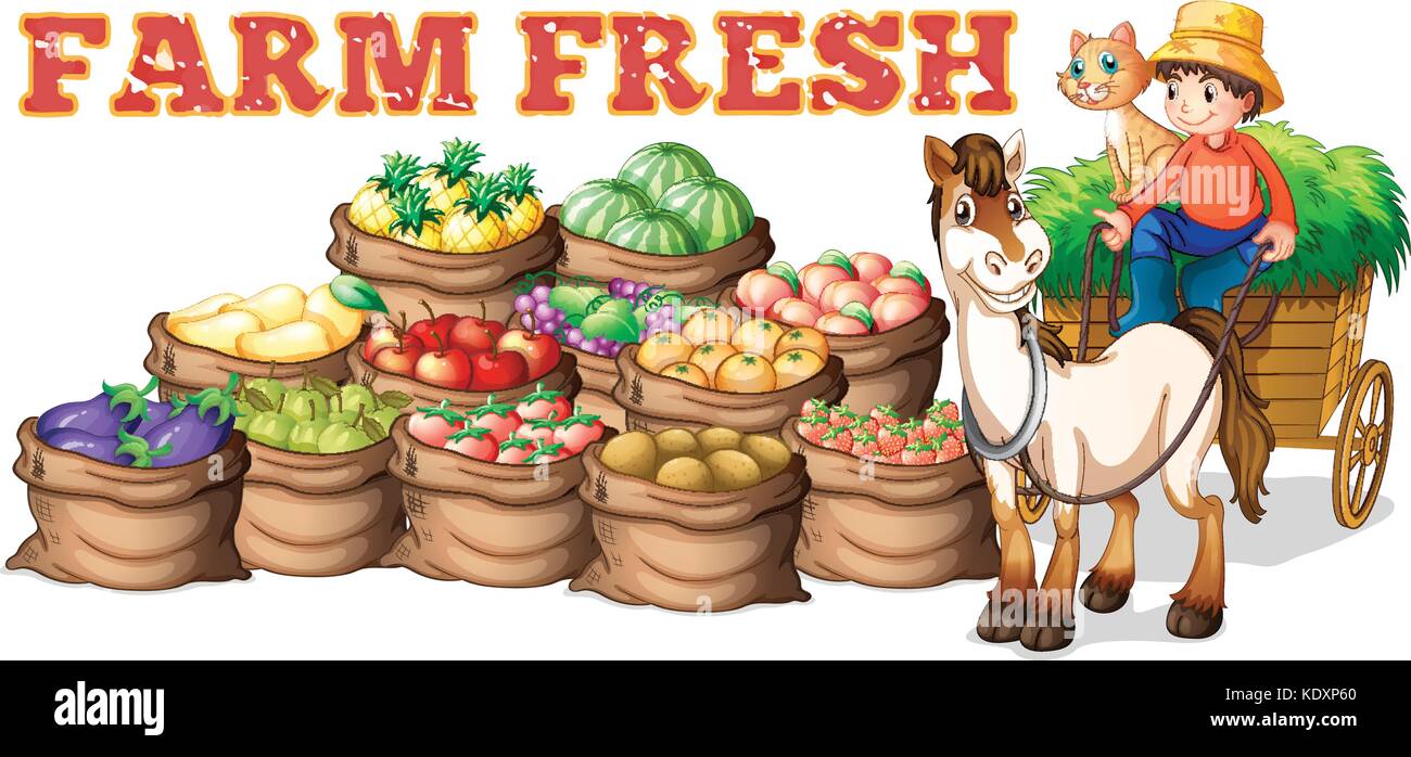 Farm fresh products and farmer illustration Stock Vector Image & Art ...