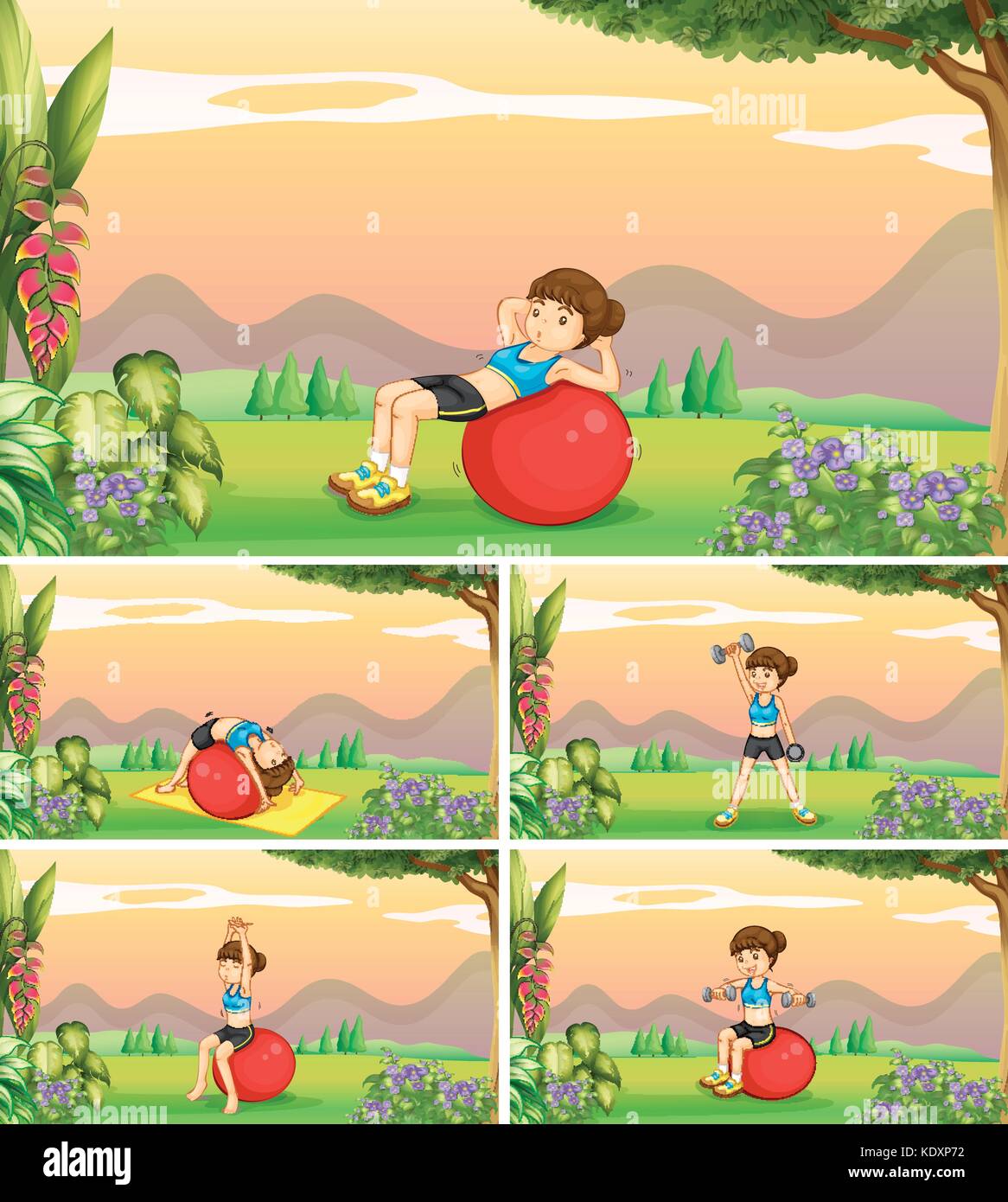 Woman Doing Different Positions Of Yoga Illustration Stock Vector Image And Art Alamy 