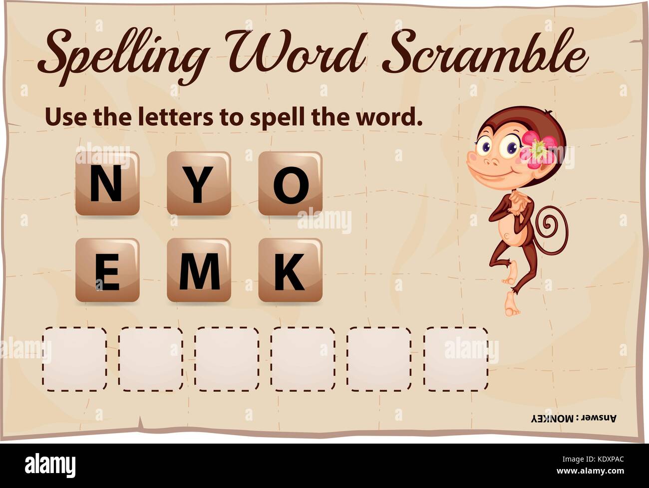 Spelling word scramble game with word monkey illustration Stock Vector ...