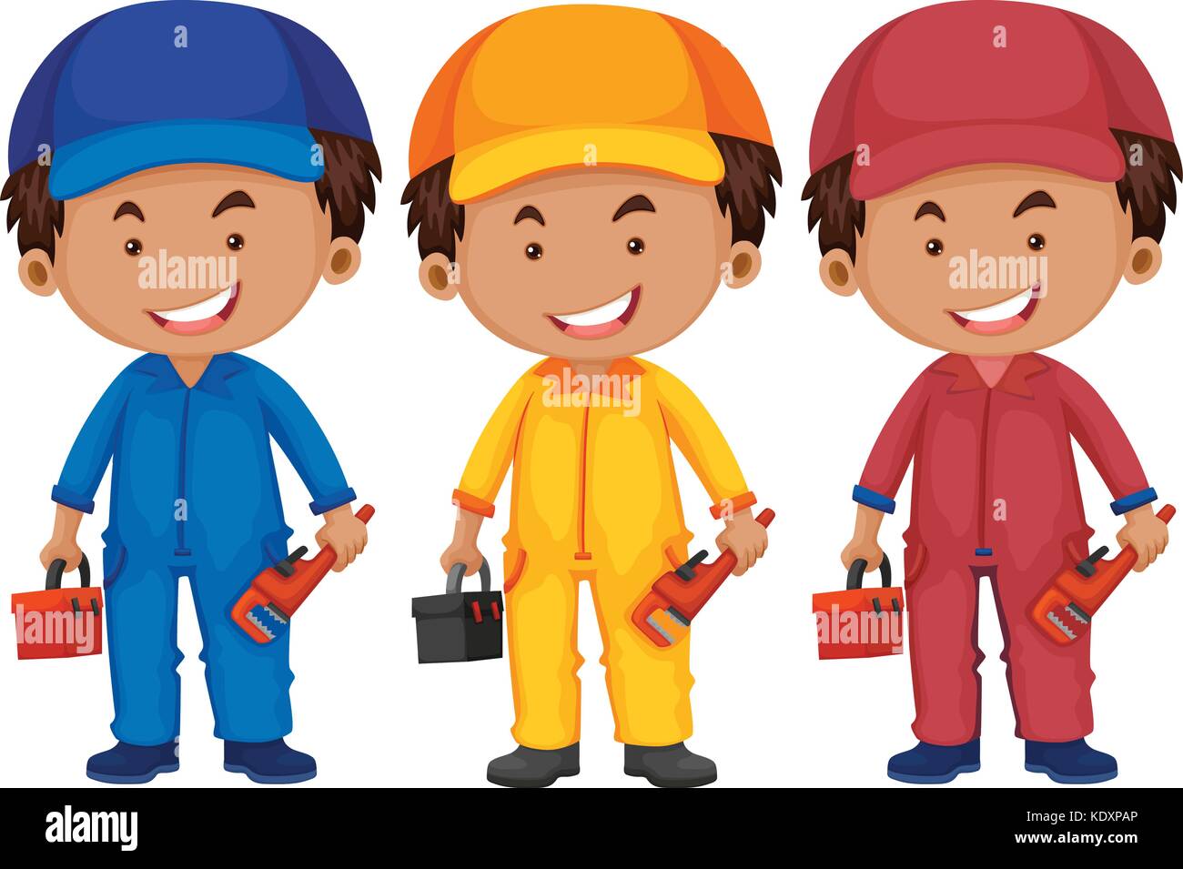 Plumbers in different color uniform illustration Stock Vector Image ...