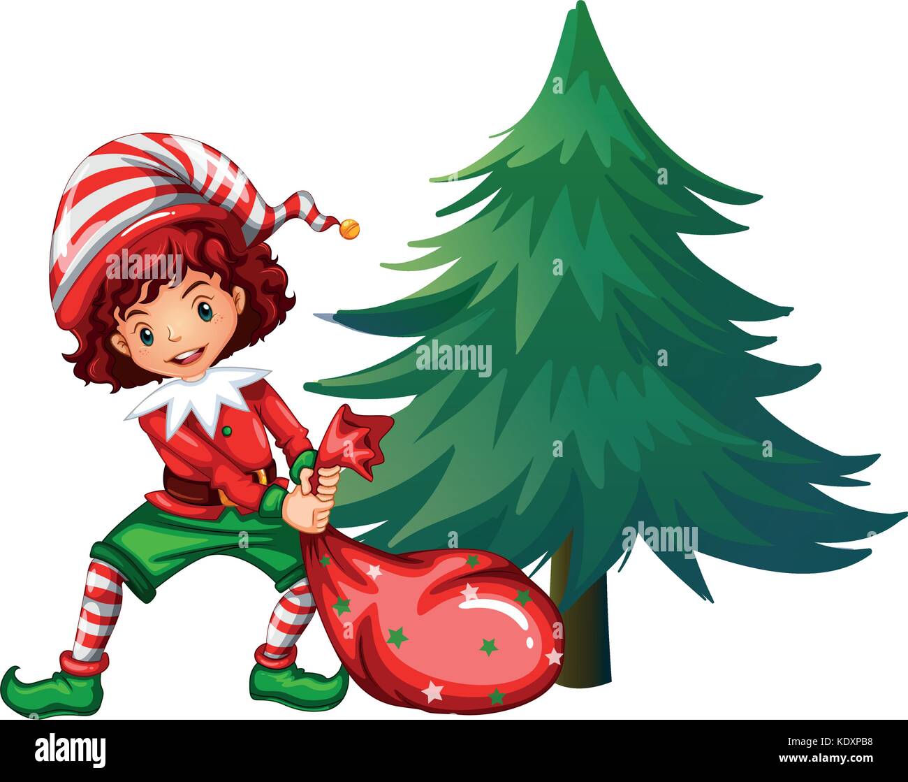 Elf dragging bag under the tree illustration Stock Vector Image & Art ...