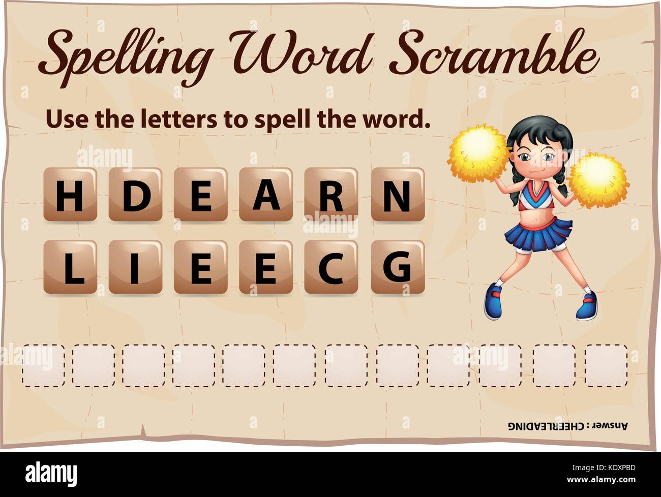 Spelling word scramble for word cheerleading illustration Stock Vector ...